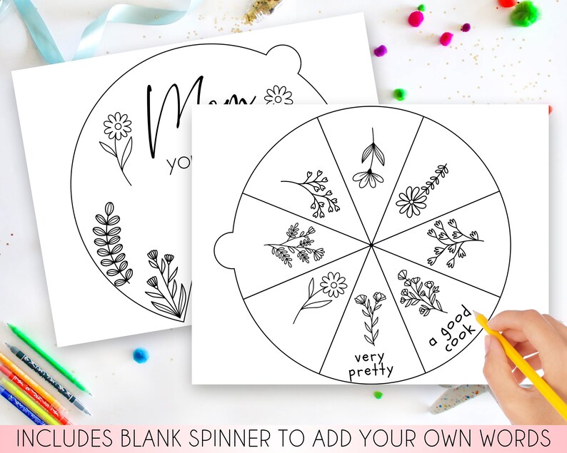 DIY Mother's Day Spinner Wheel Printable Customizable Craft for Mom ...