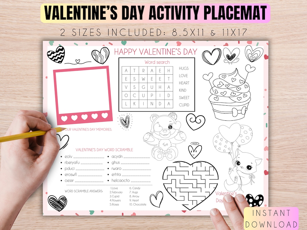 Printable Valentines Activity Placemat Coloring Page Valentine's Day ...