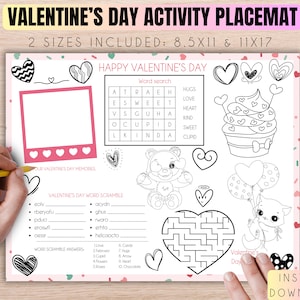Printable Valentines Activity Placemat Coloring Page Valentine's Day ...