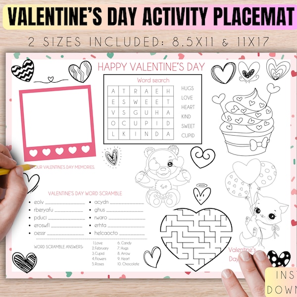 Valentines Activity Placemat - Etsy