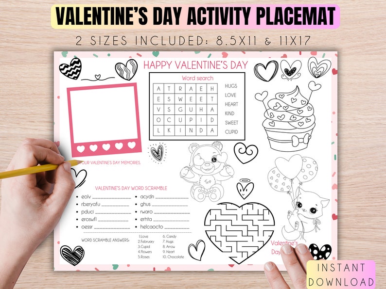 Printable Valentines Activity Placemat Coloring Page Valentine's Day ...