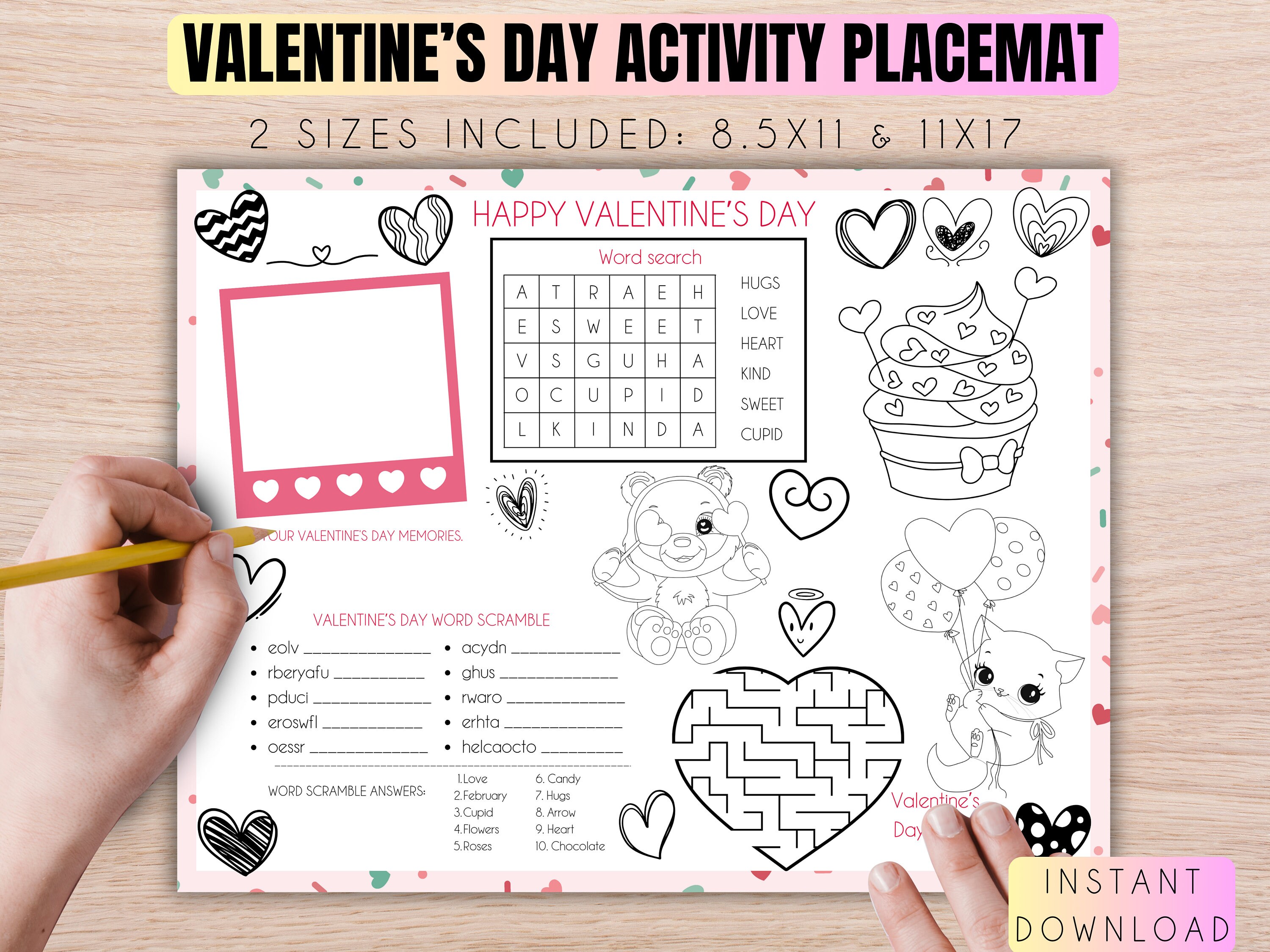 Printable Valentines Activity Placemat Coloring Page Valentine's Day ...