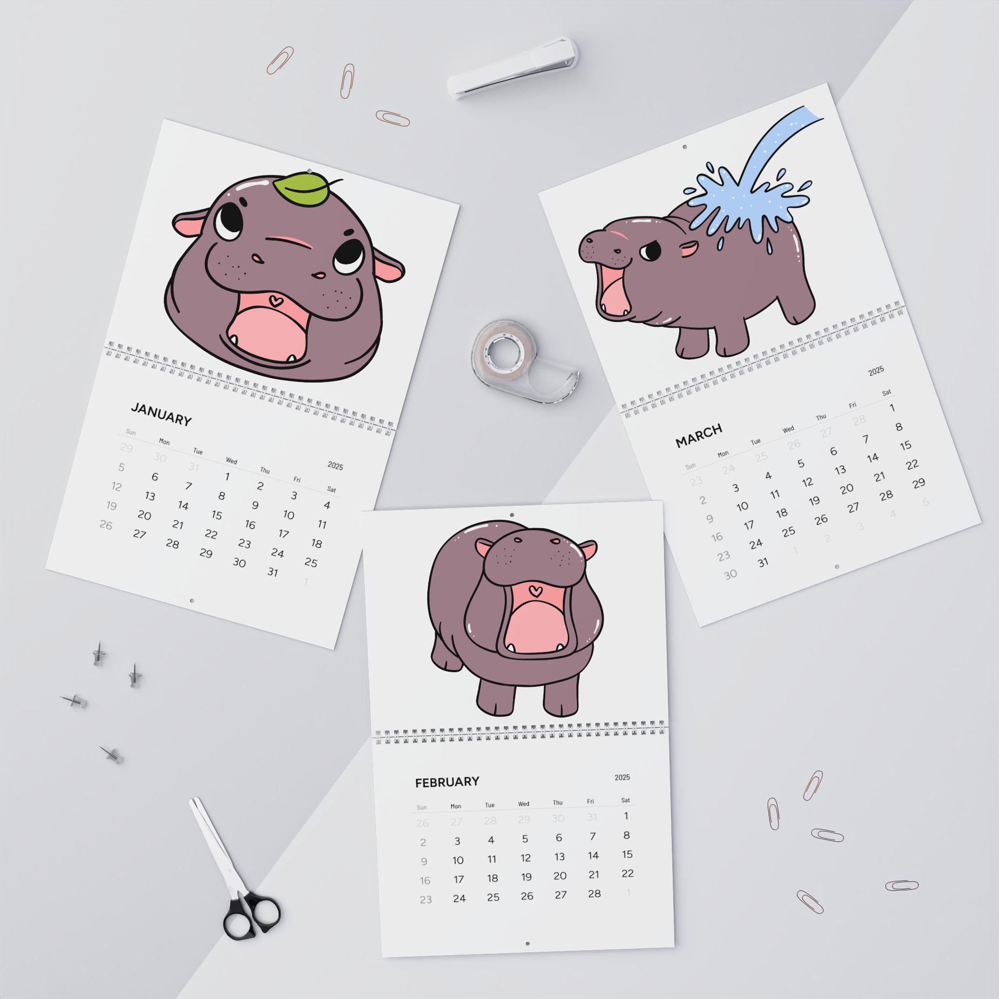 2025 Moo Deng the Pygmy Hippo Wall Calendar - Adorable Cartoon Hippo ...