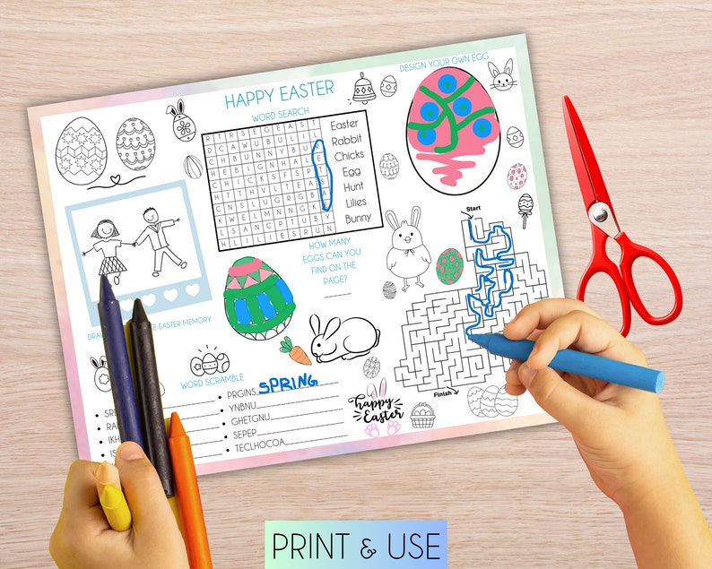 Easter Activity Placemat Printable Fun Educational Classroom Games for ...
