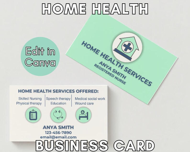Home Health Business Card Editable Canva Template for Caregivers ...