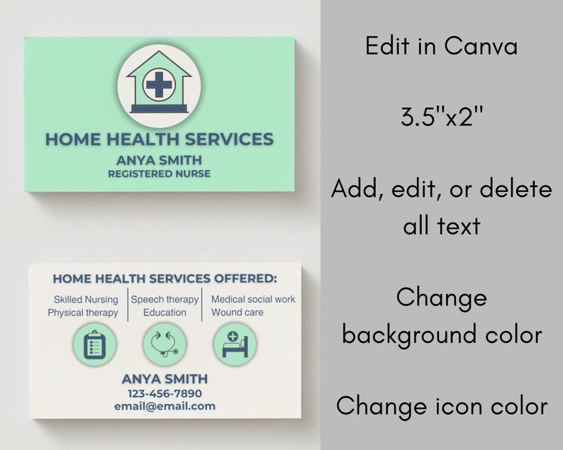 Home Health Business Card Editable Canva Template for Caregivers ...