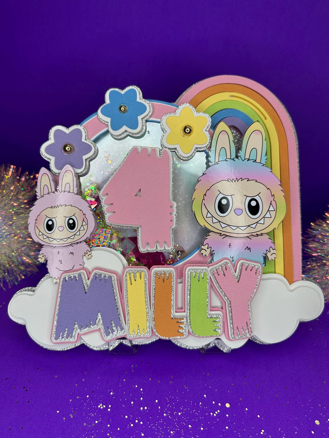 Labubu Cake Topper With Confetti and LED Light, Personalized for a ...