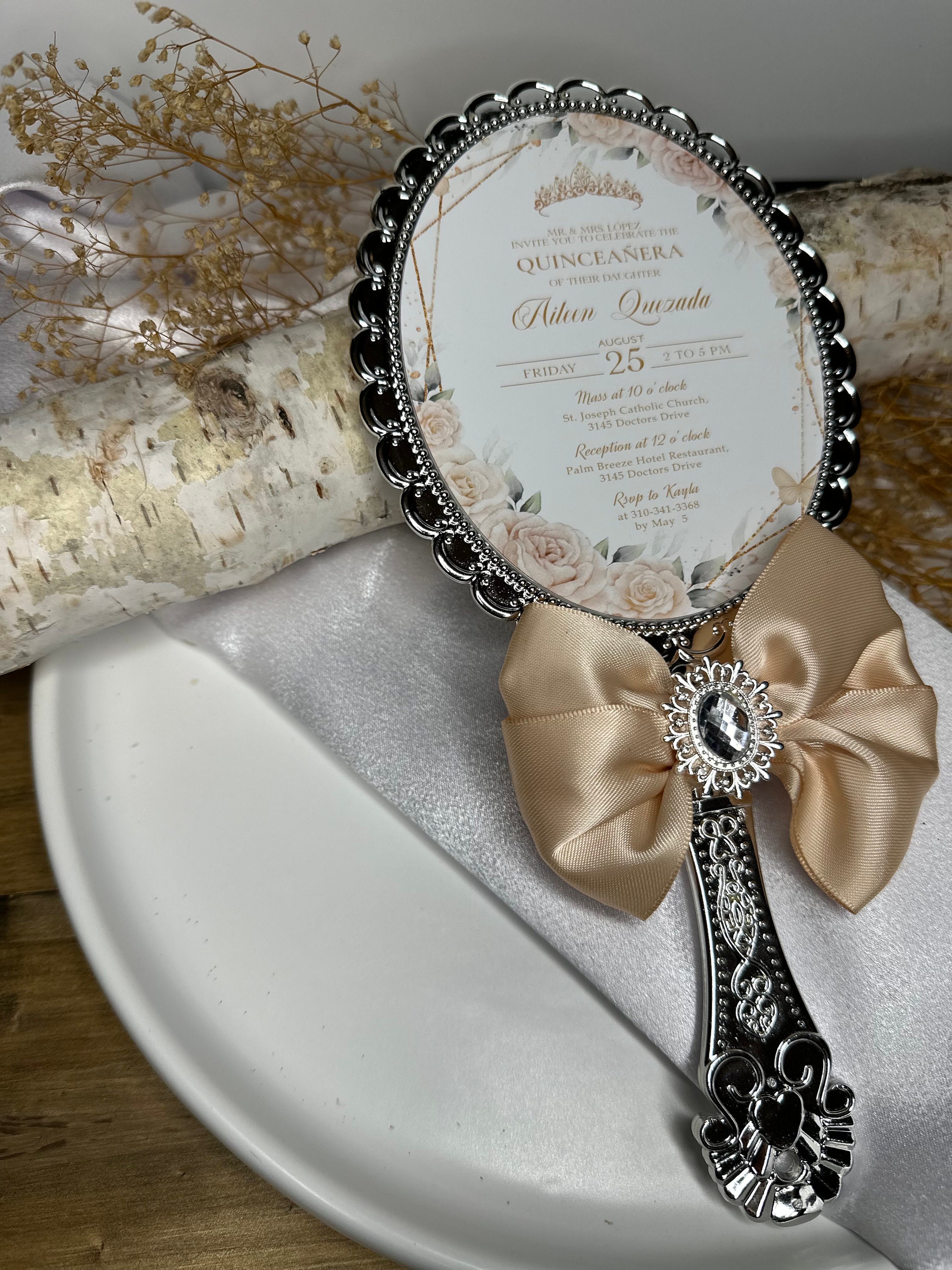 Mirror Quinceañera Invitations: Elegant Bow, Custom Color - Etsy