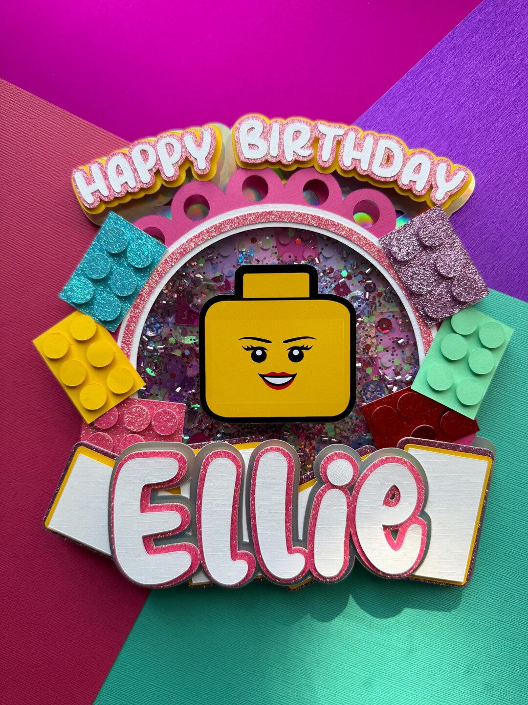 Personalized Girl Building Blocks Cake Topper: 3D Effect - Etsy