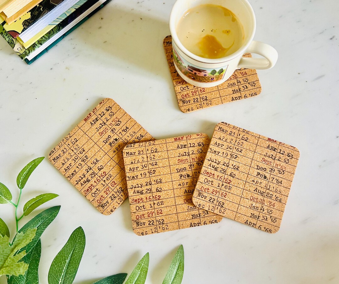 Library Date Due Coaster, Set of 4, Bookworm Gift, Teacher Present ...
