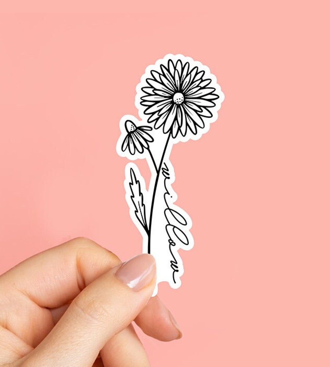 Personalized Name Birth Month Flower Sticker,minimalist Flower,custom ...