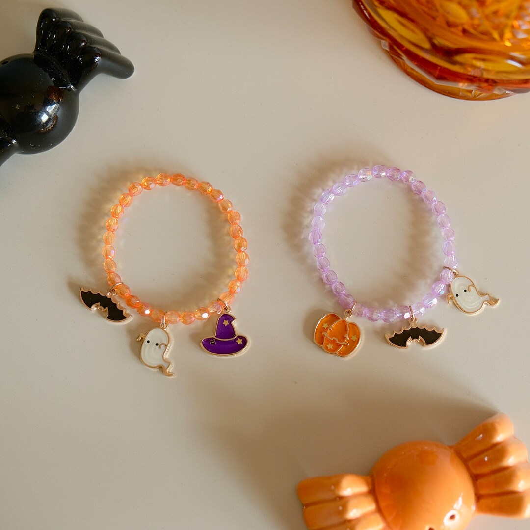 Halloween Bracelets, Beaded Cute Charm Bracelet, Spooky Season ...