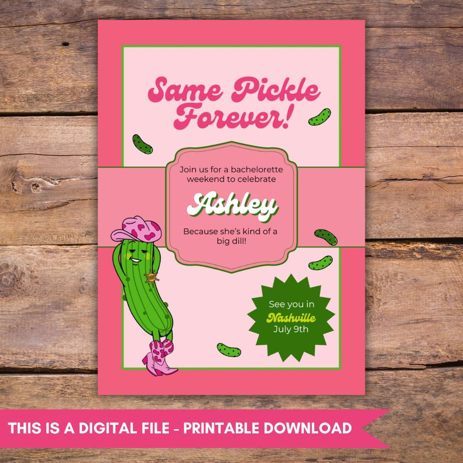 Pickle Bachelorette Party Invitation & Itinerary Template (digital ...