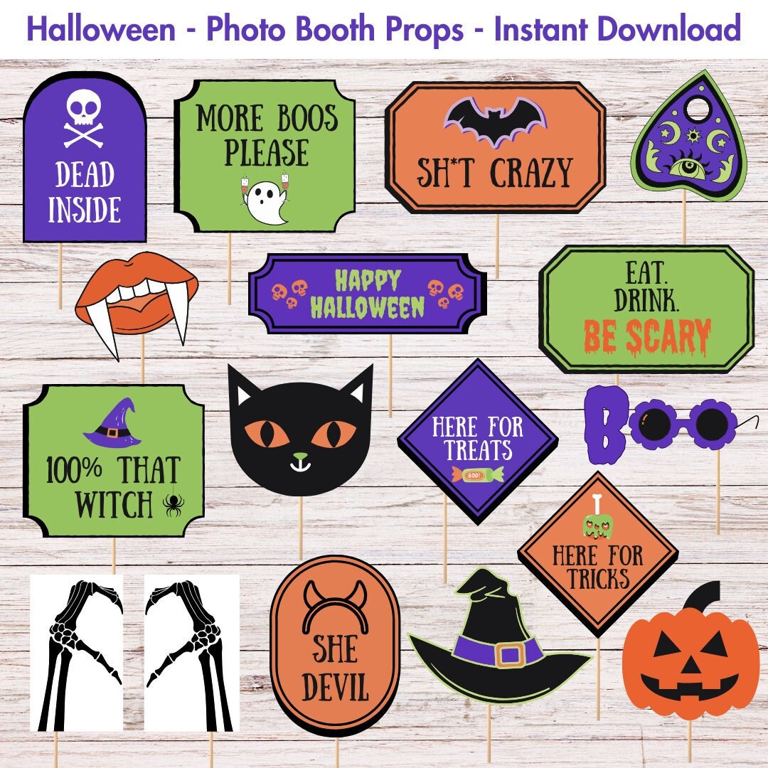 Easy Halloween Party Photo Booth Printable Props, Funny Quick Decor for ...