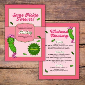Pickle Lover Funny Bachelorette Party Invitation and Itinerary Template ...