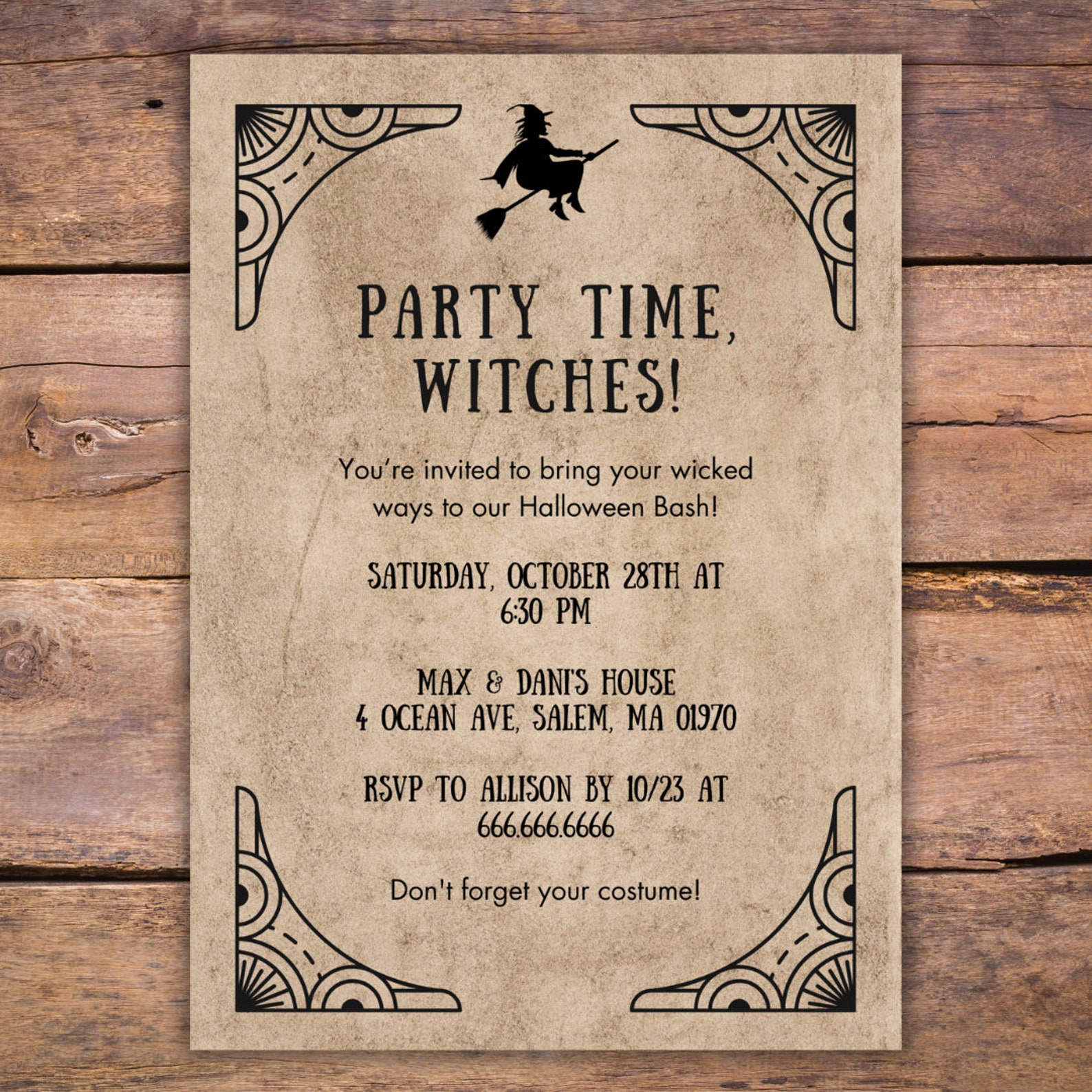 Editable Halloween Party Invitation Printable, Witch Party Favor ...