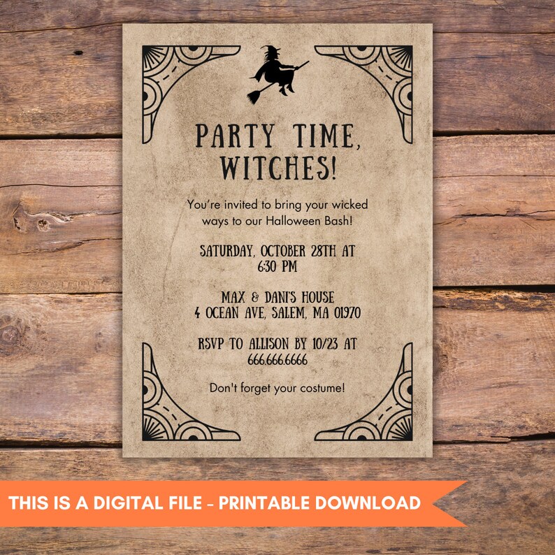 Editable Witch Halloween Party Invitation Template (digital Download ...