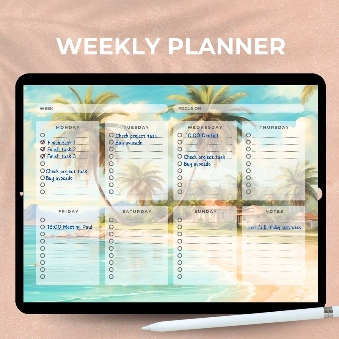 Cute Summer Tropical Beach Weekly Planner Landscape - Etsy