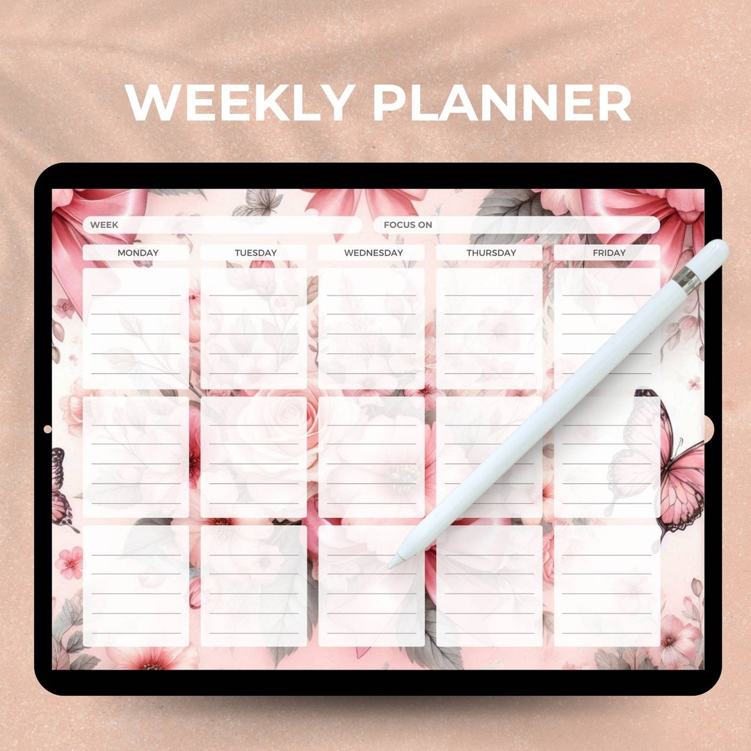 Monday to Friday Weekly Planner Landscape Time Blocks Coquette - Etsy