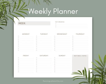Weekly Planner Landscape Printable - Etsy