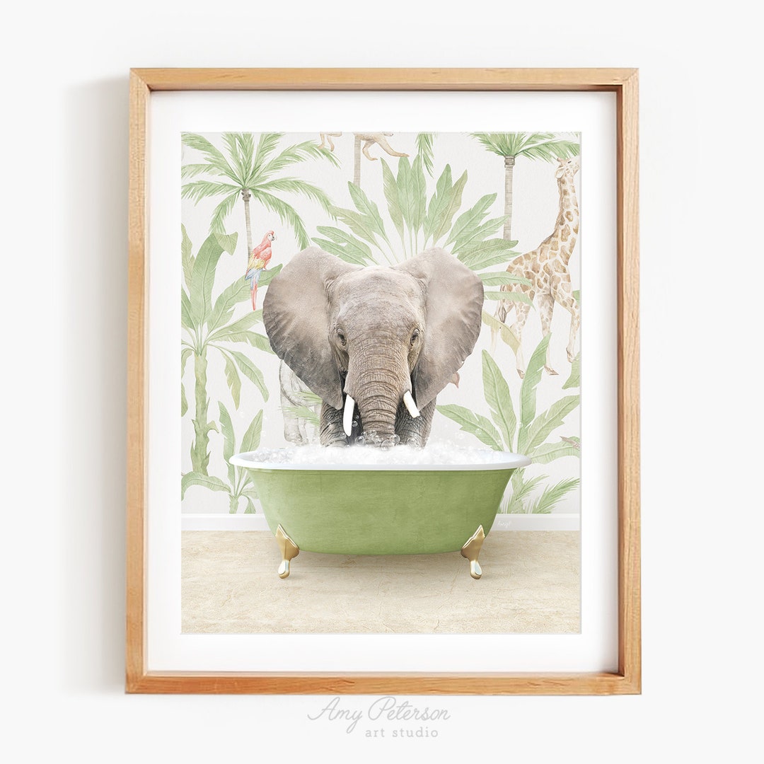 Elephant in Vintage Bathtub Wild Safari Style Animal in Tub - Etsy