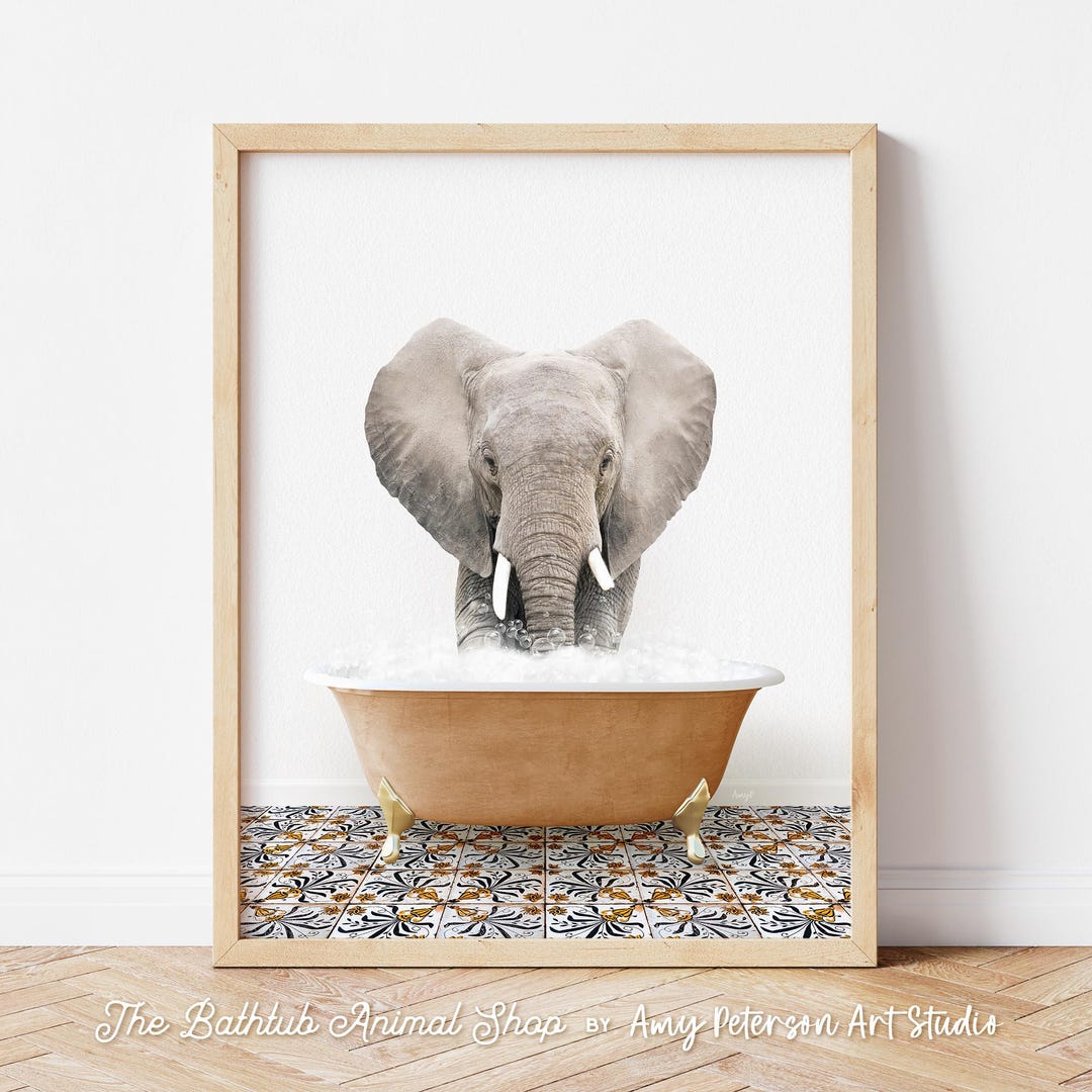 Large Elephant in Vintage Bathtub, Mediterranean Style, Animal in Tub ...
