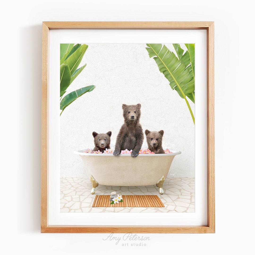 Three Bear Cubs in Vintage Bathtub, Bali Bath Style, Animal in Tub ...