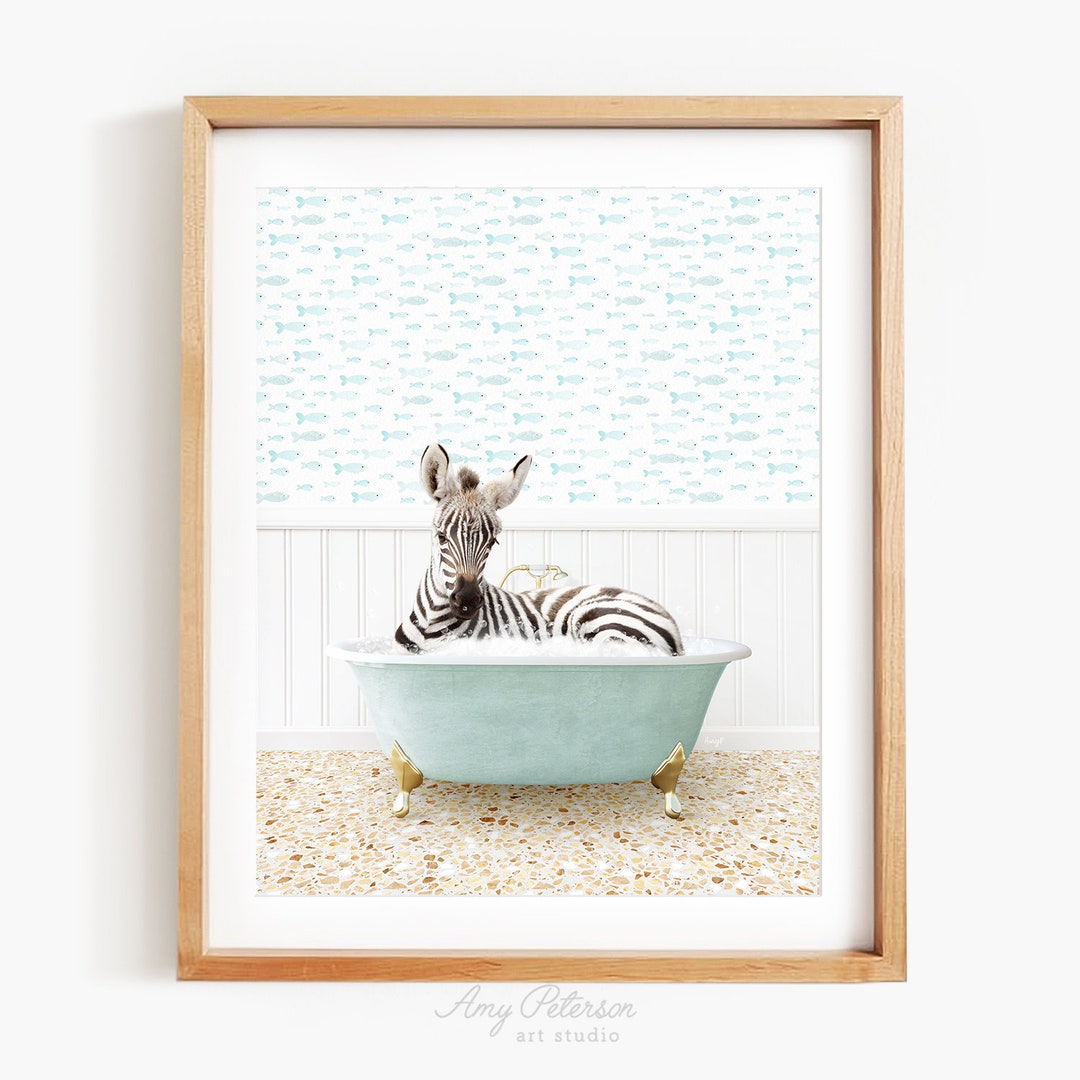 Baby Zebra in Vintage Bathtub, Little Fish Style, Animal in Tub ...