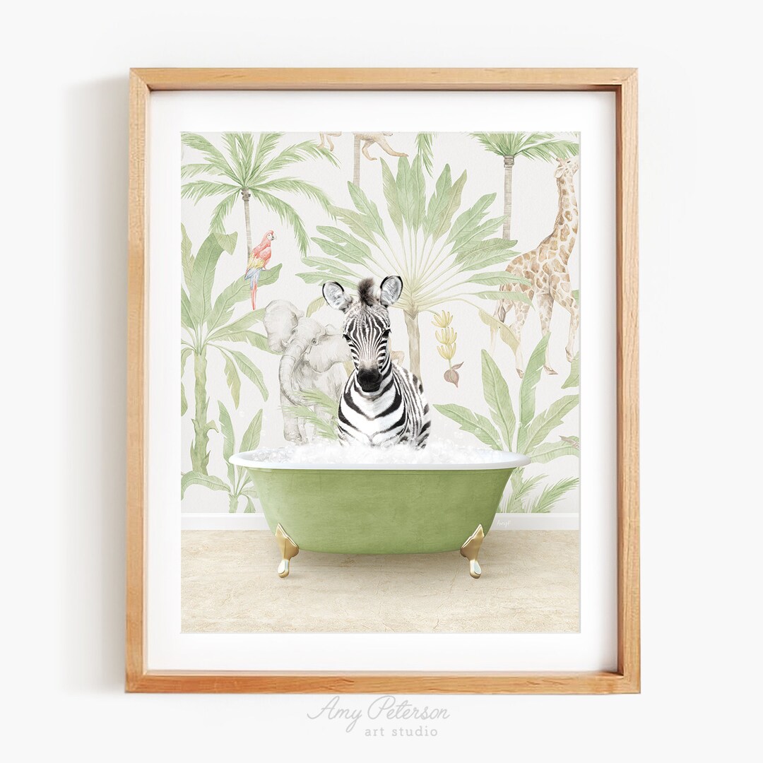 Zebra Standing in Vintage Bathtub, Wild Safari Style, Animal in Tub ...