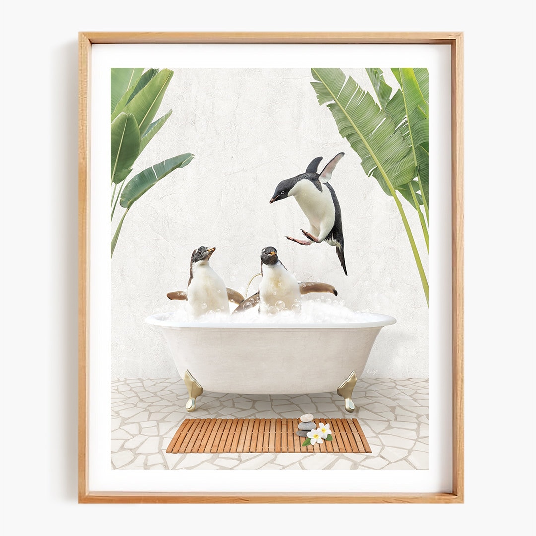 Penguins in Vintage Bathtub, Bali Bath Style, Animal in Tub, Bathroom ...