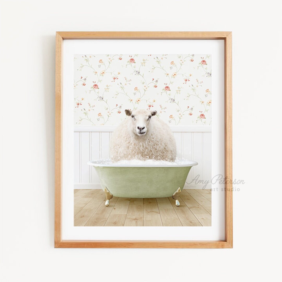Sheep in Vintage Tub Country Cottage Style Bathtub Animal - Etsy