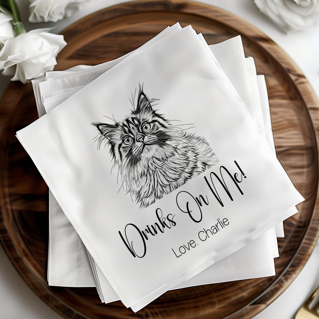 Custom Pet Wedding Napkins, Personalized Cat Napkins, Custom Cocktail ...