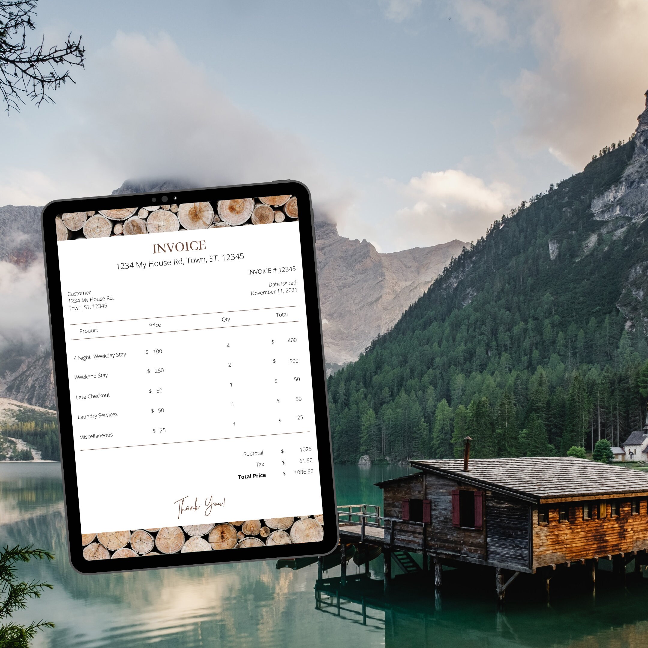 Cabin Invoice Airbnb Host Customized in Canva, Airbnb Template, Rental ...