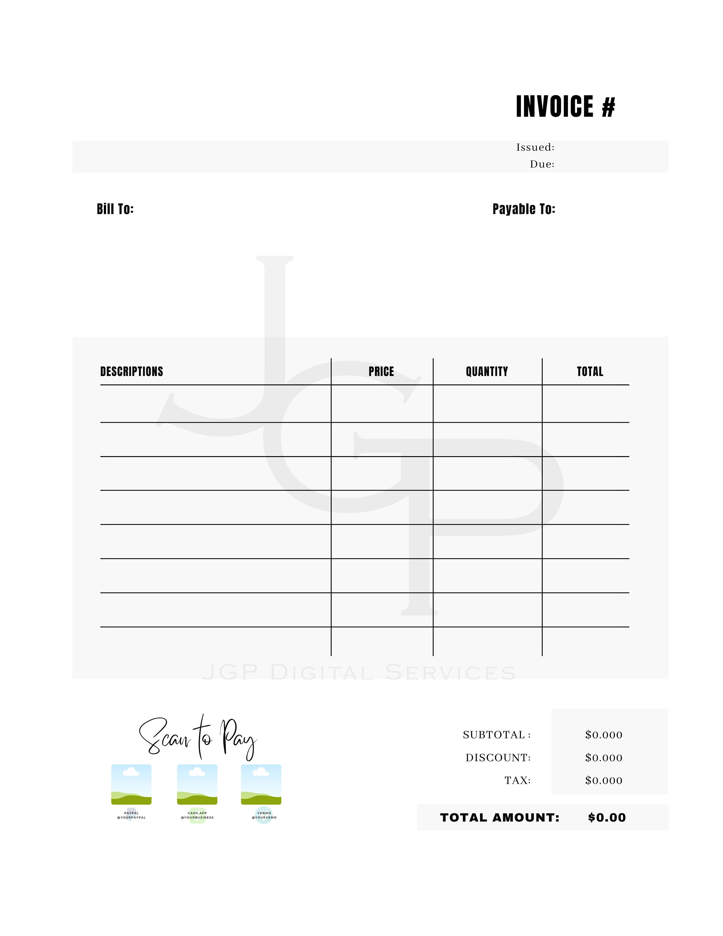 Custom Business Invoice Canva Template, Printable Invoice, Invoice ...