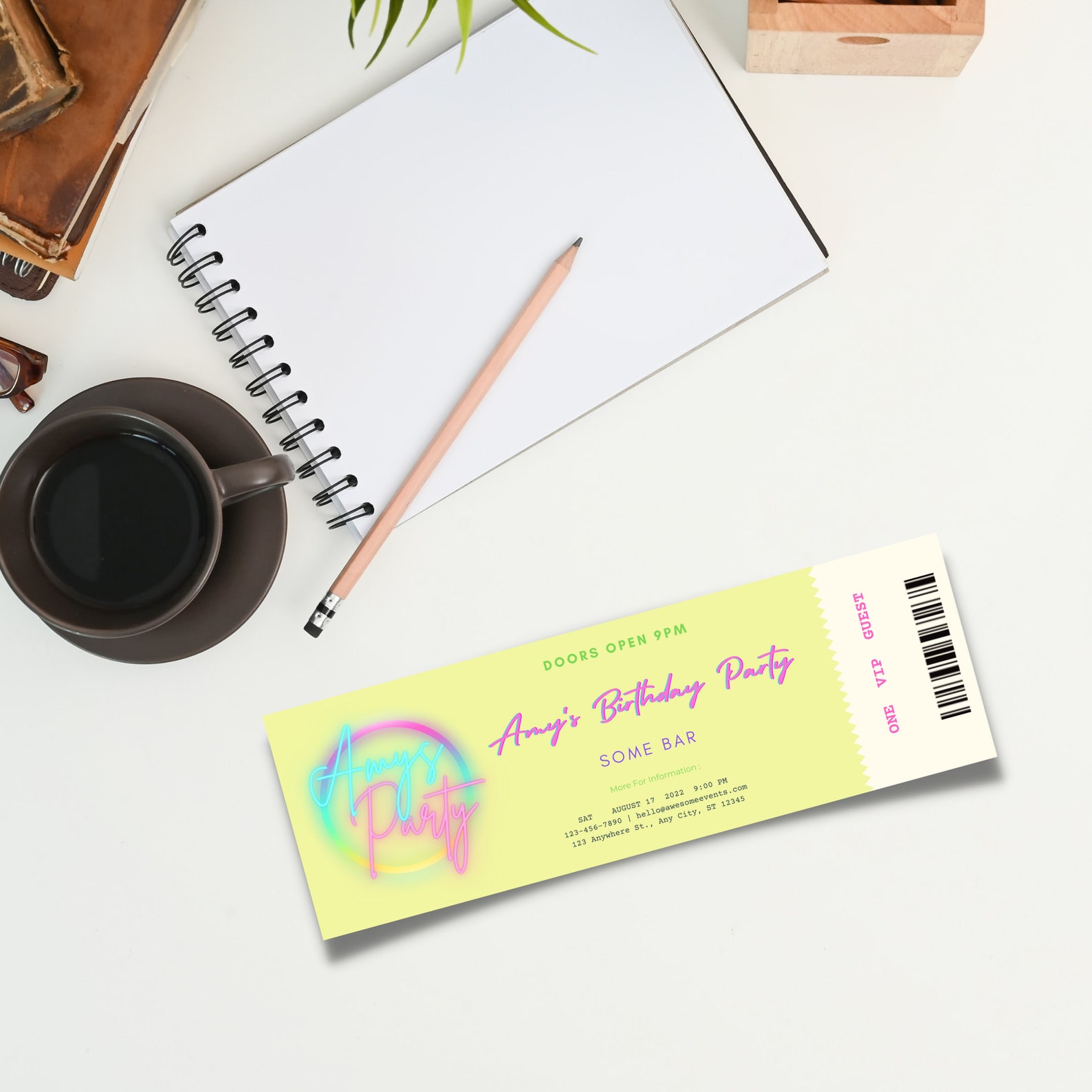 Ticket Template, Concert Ticket, Voucher Template, Editable, Gift ...