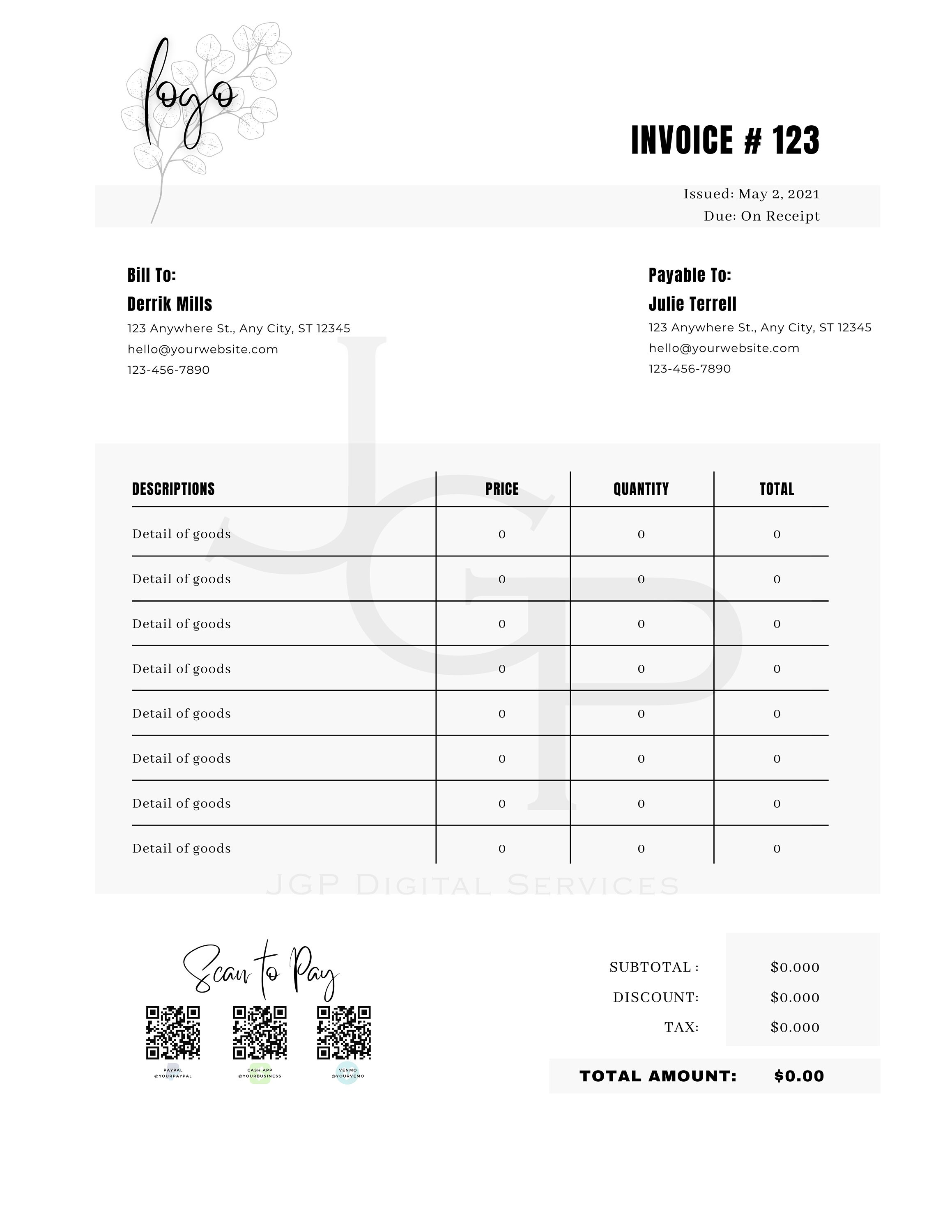 Custom Business Invoice Canva Template, Printable Invoice, Invoice ...
