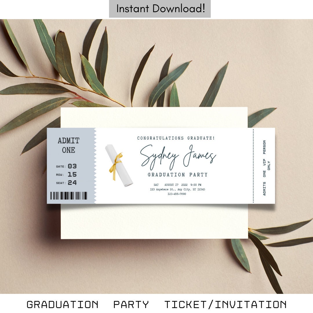 Editable Graduation Concert Ticket, , Birthday Concert Ticket, Editable ...