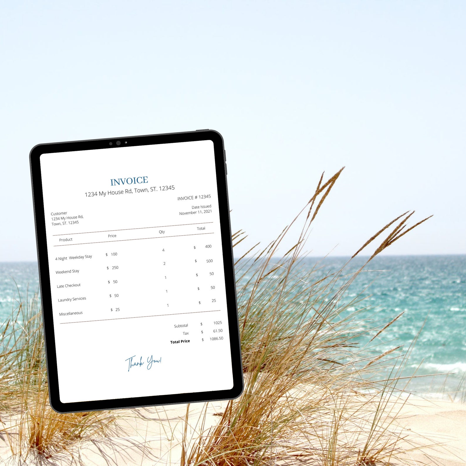 Beach Invoice Airbnb Host Customized in Canva, Airbnb Template, Rental ...