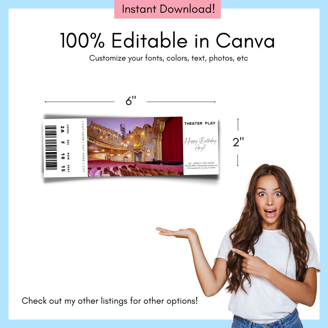 Editable Ticket Template, Concert Ticket Template, Voucher Template ...