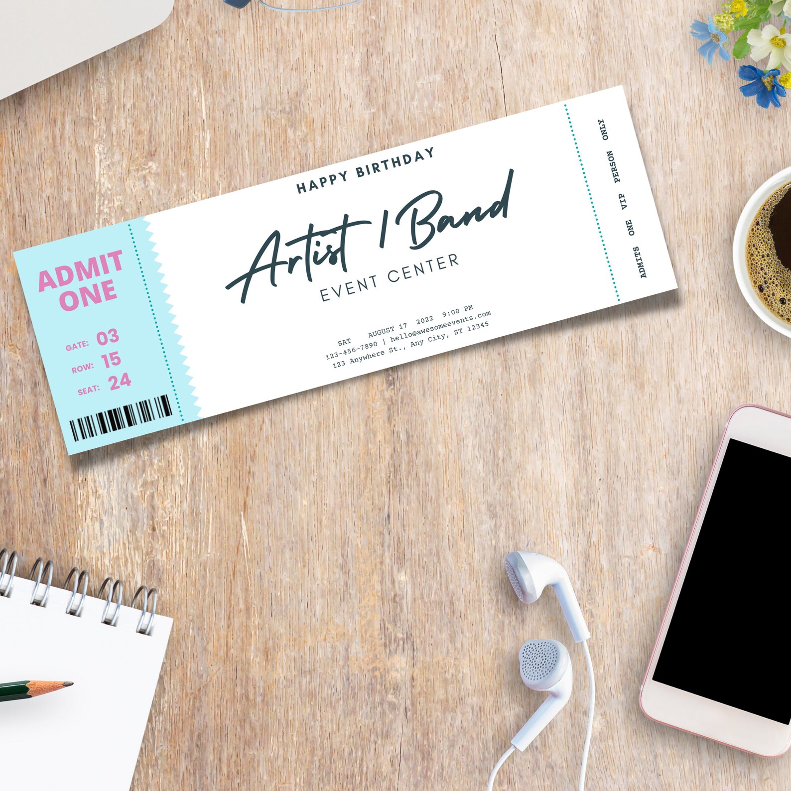 Concert Ticket Template, Concert Ticket, Voucher Template, Editable ...