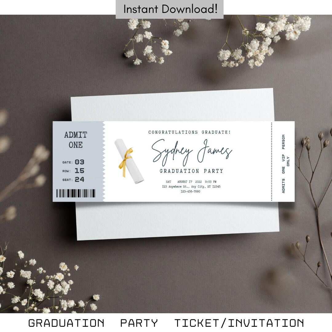Editable Graduation Concert Ticket, , Birthday Concert Ticket, Editable ...