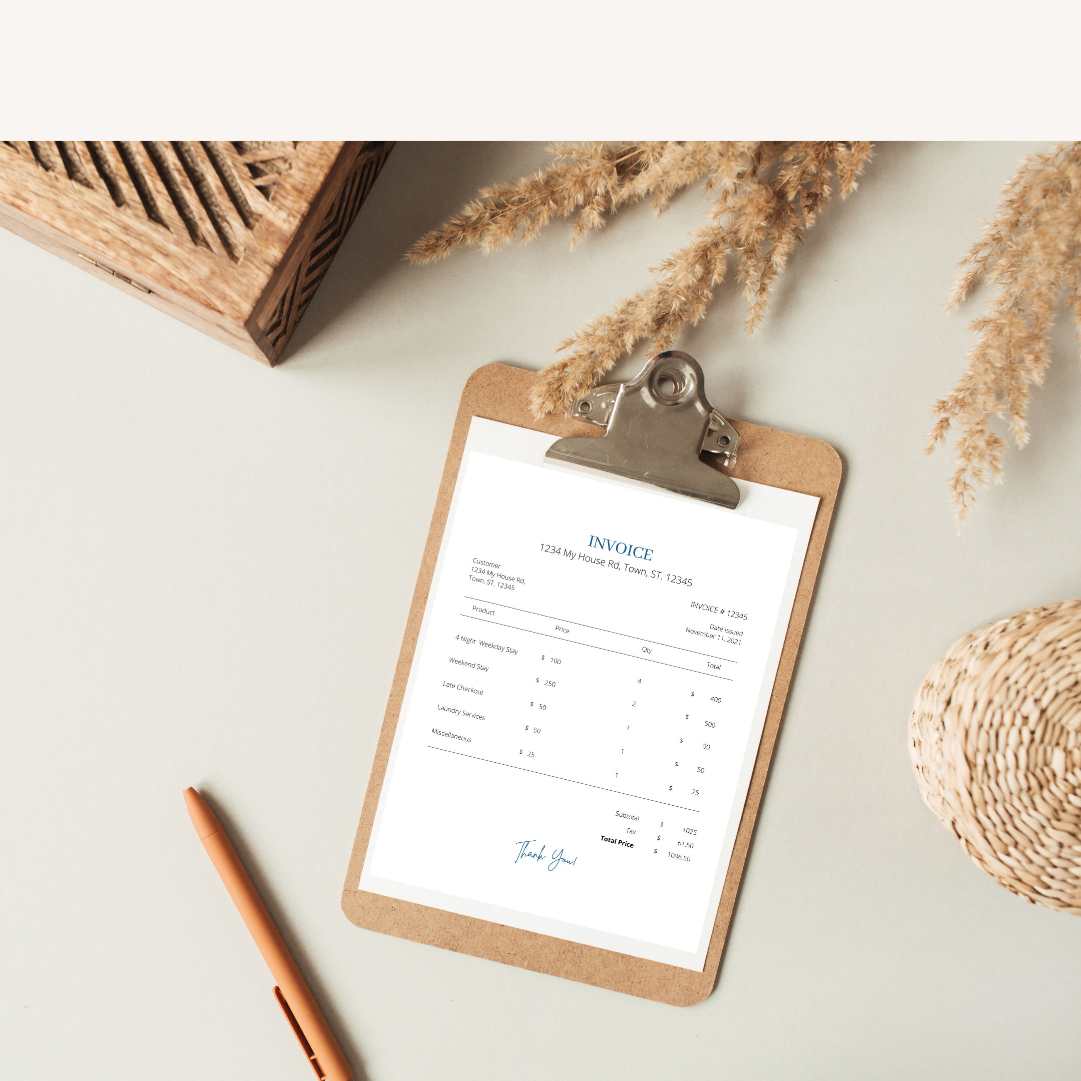 Beach Invoice Airbnb Host Customized in Canva, Airbnb Template, Rental ...