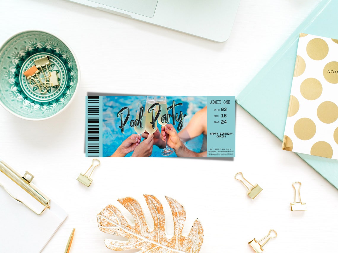 Pool Party Ticket Template Summer Party Ticket Voucher - Etsy