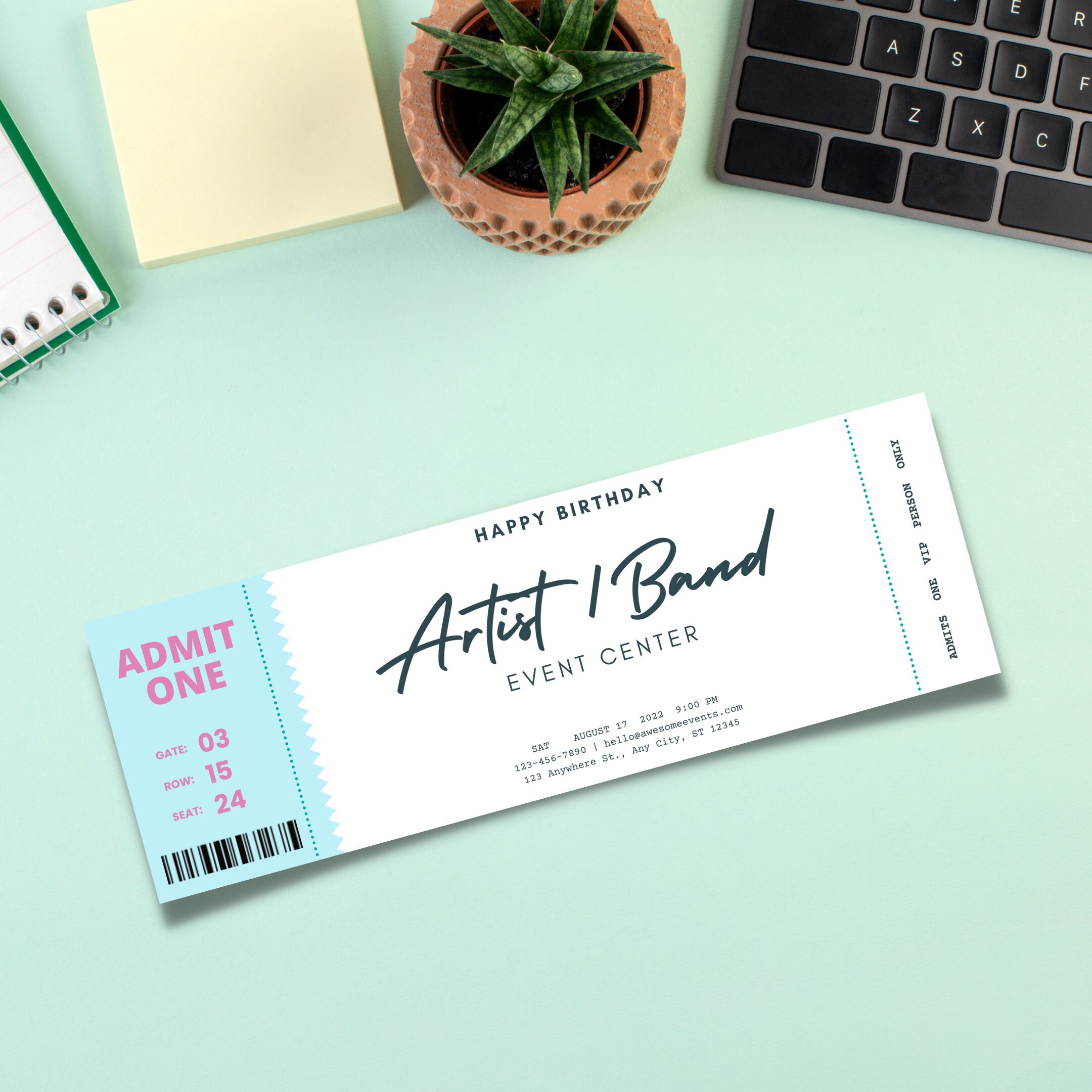 Concert Ticket Template, Concert Ticket, Voucher Template, Editable ...