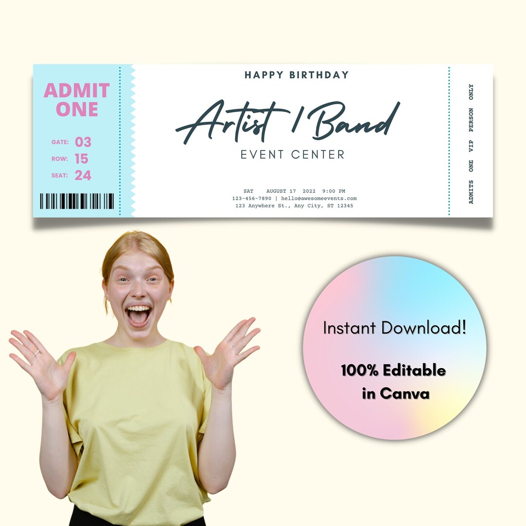 Concert Ticket Template, Concert Ticket, Voucher Template, Editable ...