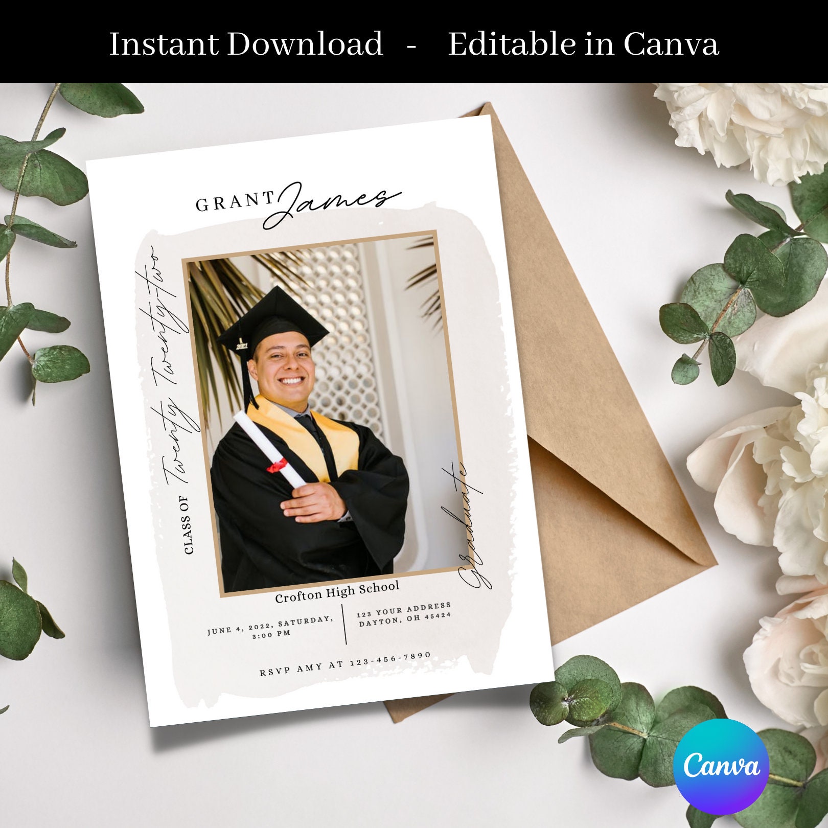 Graduation Party Invitation EDITABLE in Canva ,class of 2022 Graduation ...