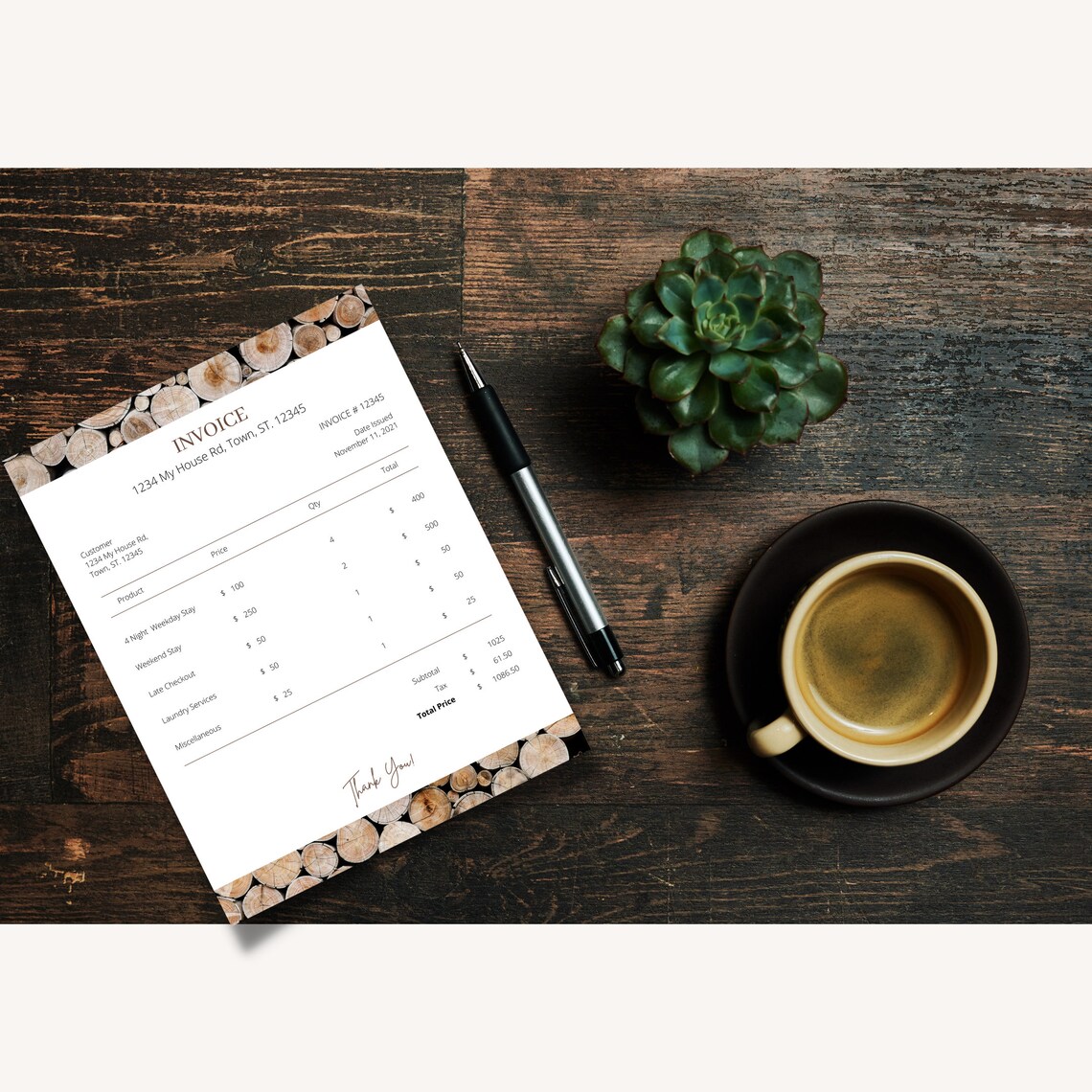 Cabin Invoice Airbnb Host Customized in Canva, Airbnb Template, Rental ...