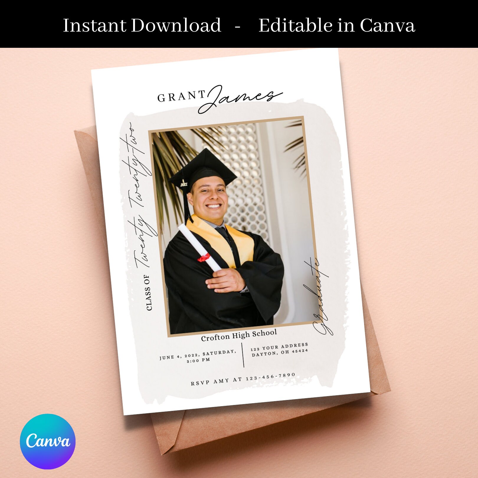 Graduation Party Invitation EDITABLE in Canva ,class of 2022 Graduation ...