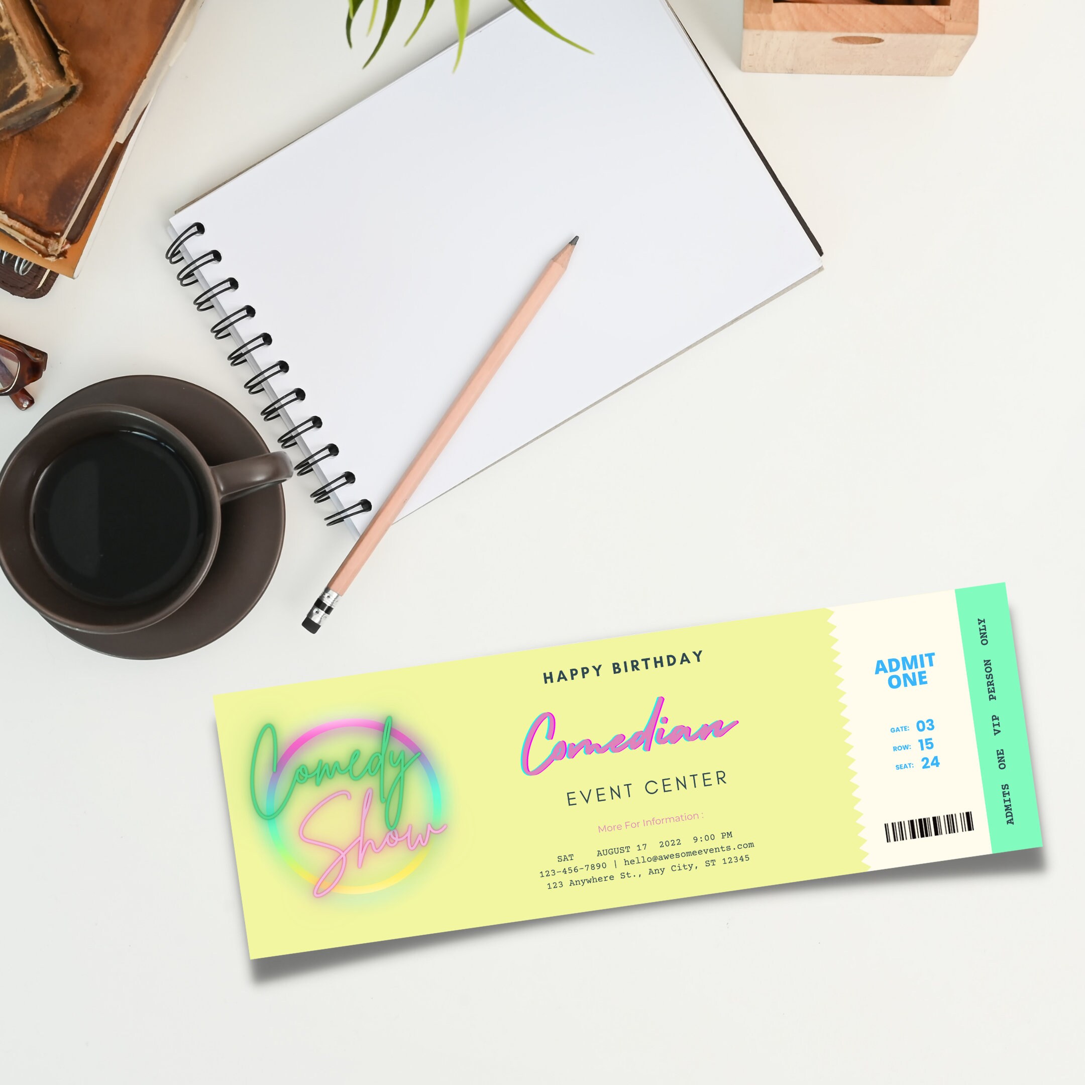 Ticket Template, Concert Ticket, Voucher Template, Editable, Gift ...