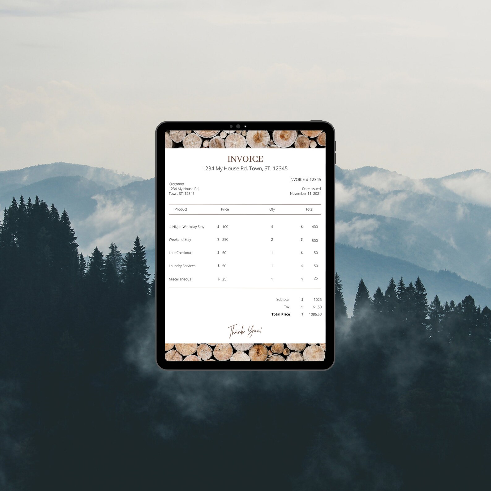 Cabin Invoice Airbnb Host Customized in Canva, Airbnb Template, Rental ...
